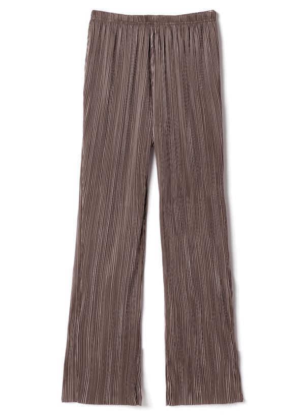 日本 GRL - 光澤感細百摺修身長褲-灰棕 (F)｜媽咪愛