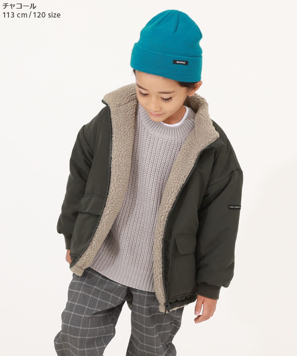 日本 devirock - 4WAY絨毛/桃皮連帽羽絨外套(可機洗)-軍綠x白｜媽咪愛