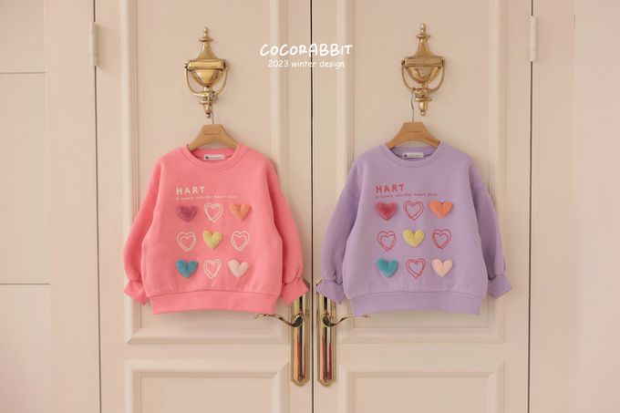 韓國 Coco rabbit - (內磨毛)毛絨心九宮格大學T-紫｜媽咪愛