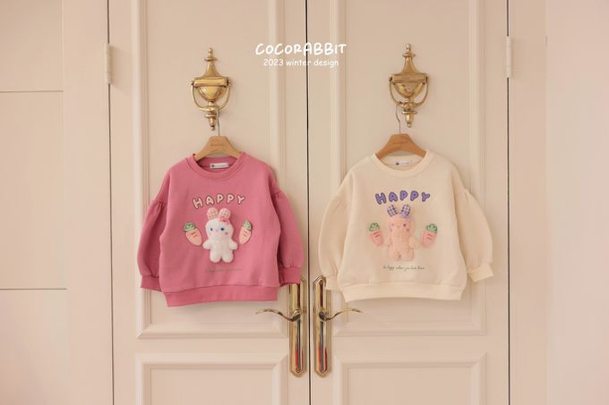 韓國 Coco rabbit - (內磨毛)毛絨蘿蔔兔裝飾大學T-深粉｜媽咪愛