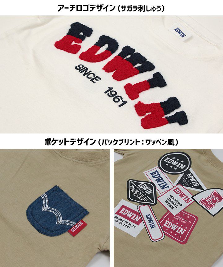 日本 Chil2 - EDWIN聯名 刺繡印花短袖上衣-撞色logo-白｜媽咪愛