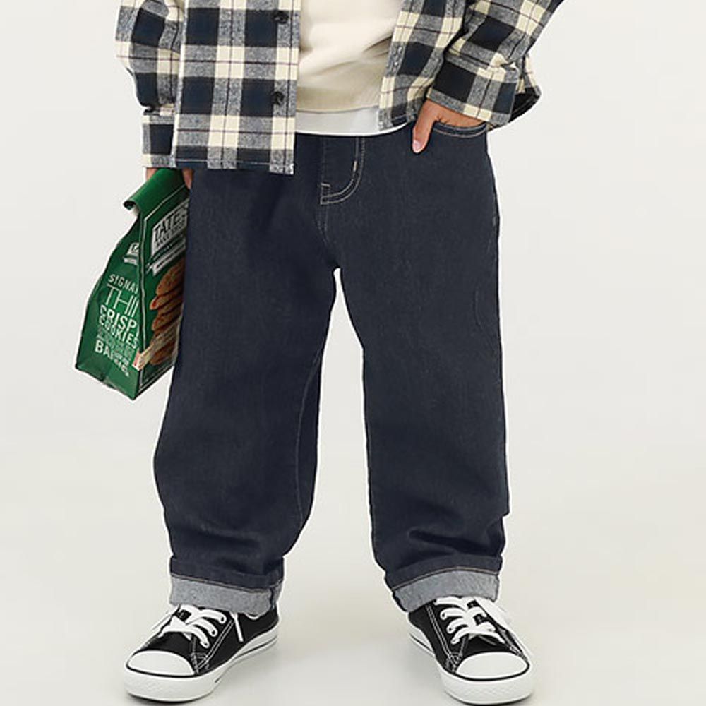 日本 devirock - RAKU DENIM 舒適丹寧褲-寬鬆直筒-深靛藍｜媽咪愛