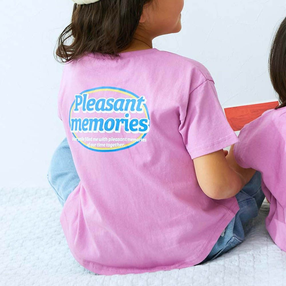 日本 devirock - 100%棉 可愛女孩印花短袖上衣-背後logo-桃粉｜媽咪愛