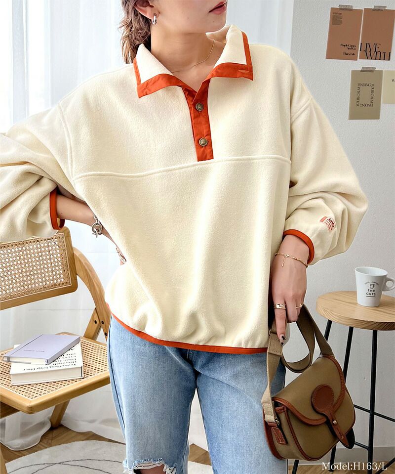 日本 Classical Elf - POLO翻領設計休閒長袖上衣-灰x紫｜媽咪愛