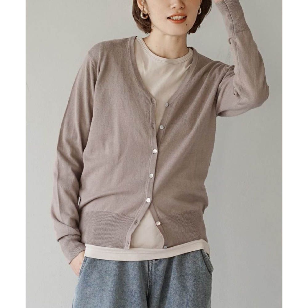 日本 zootie - 100%棉 簡約V領薄針織外套-灰摩卡｜媽咪愛