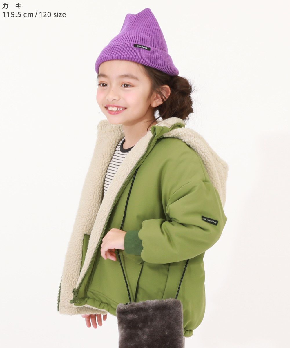 日本 devirock - 4WAY絨毛/桃皮連帽羽絨外套(可機洗)-軍綠x白｜媽咪愛