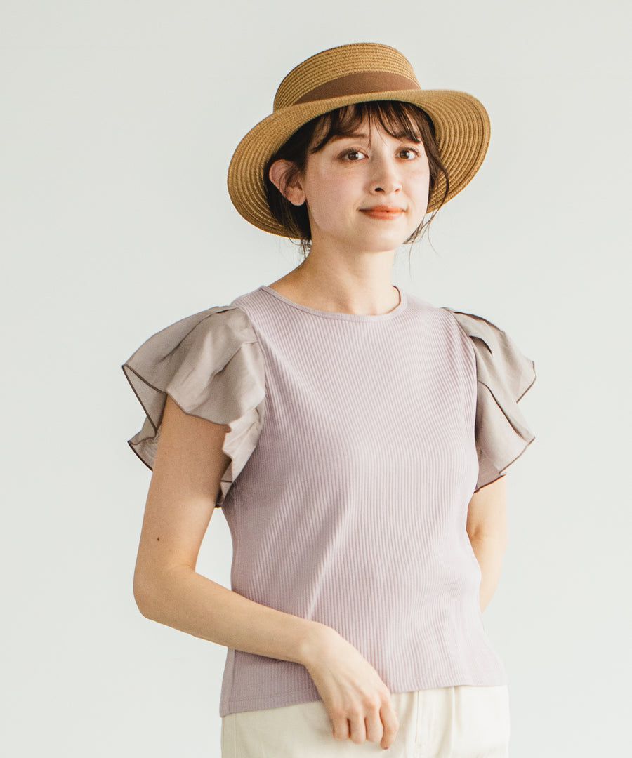 日本 PAIRMANON - 100%柔棉 華麗荷葉造型短T(媽媽)-淺杏 (FREE)｜媽咪愛