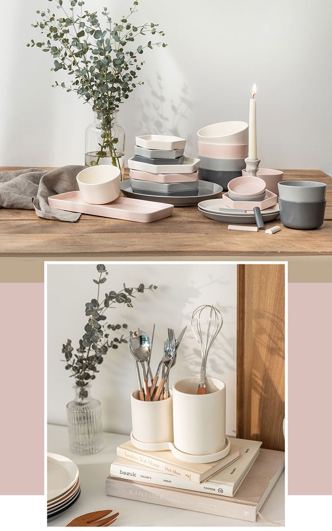 韓國 SSUEIM - Mariebel系列莫蘭迪餐具收納筒3件組 (粉色)｜媽咪愛