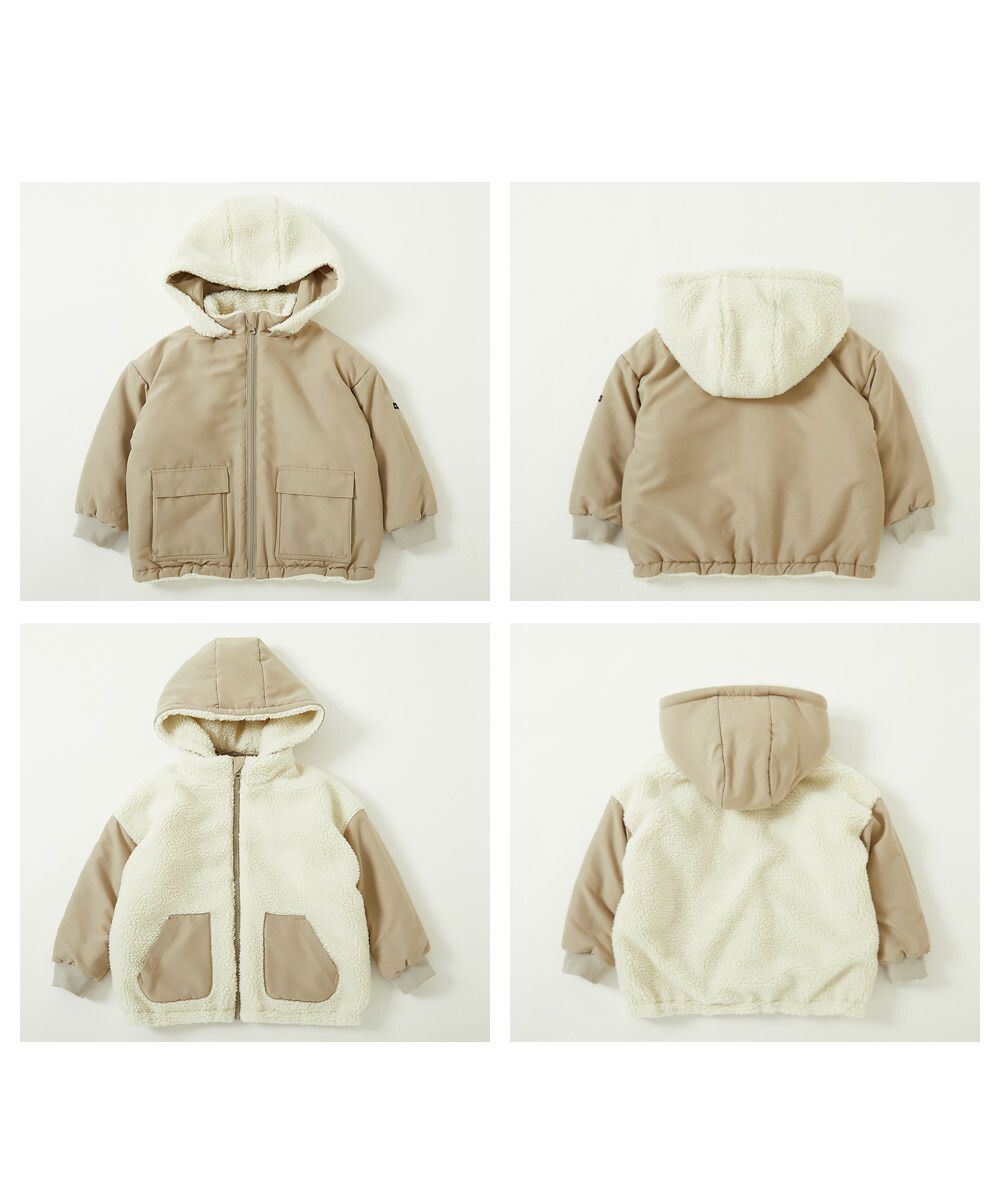 日本 devirock - 4WAY絨毛/桃皮連帽羽絨外套(可機洗)-軍綠x白｜媽咪愛