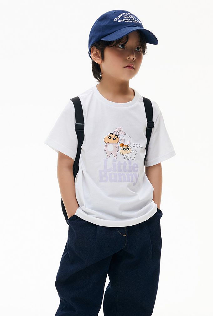 韓國童裝代購 - SPAO KIDS聯名短袖上衣-卡通人物小新小葵-白｜媽咪愛