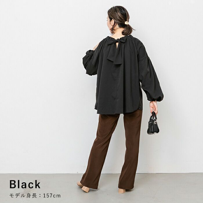 日本 ihuu - 甜美氣質後綁帶長袖上衣-黑｜媽咪愛