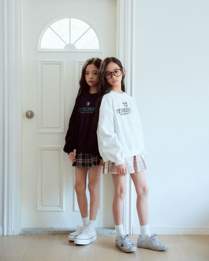 韓國 sm2 - 英倫學院風格圓領大學T-白｜媽咪愛