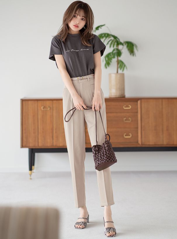 日本 GRL - 100%棉 極簡LOGO短袖上衣-石墨灰 (F)｜媽咪愛