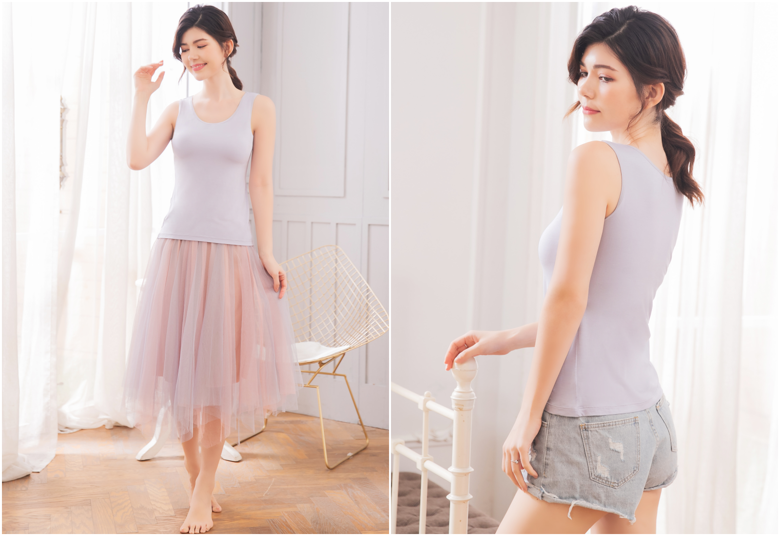 香茉 CHANMODE - 簡約蠶絲美胸BRATOP-背心款-黑/灰-背心x2件｜媽咪愛