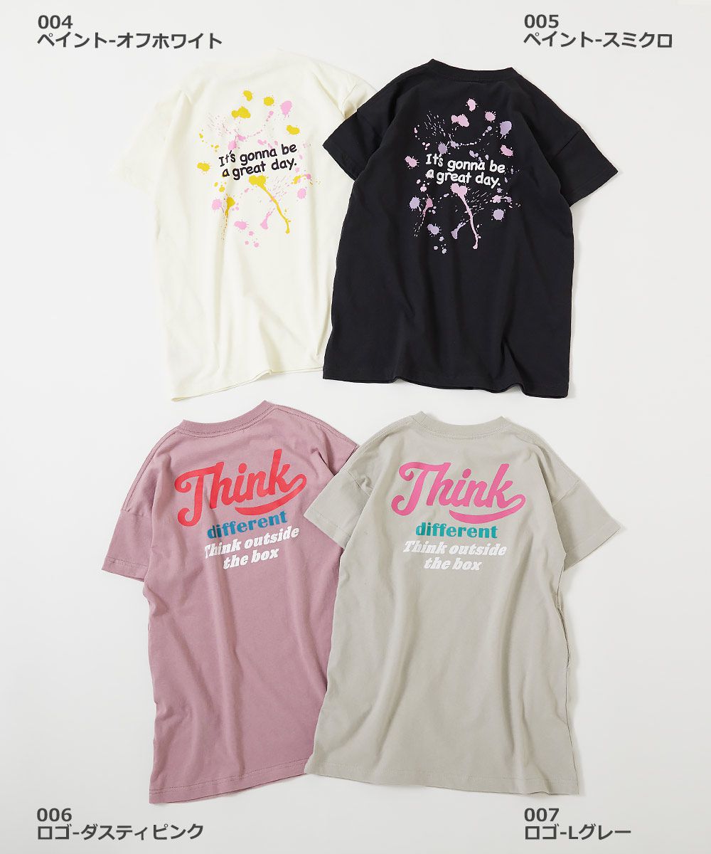 日本 devirock - 100%棉 女孩印花長版上衣-潑墨-黑｜媽咪愛