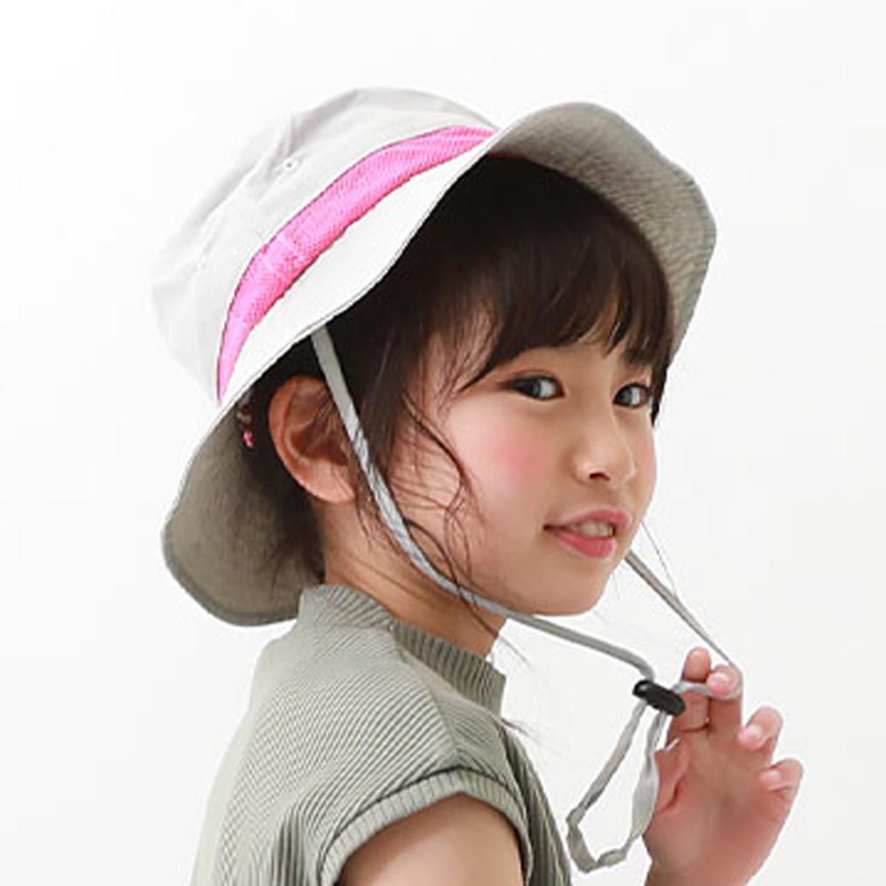 日本 devirock - 90%抗UV防曬遮陽帽(後頸可收納)-灰x桃紅｜媽咪愛