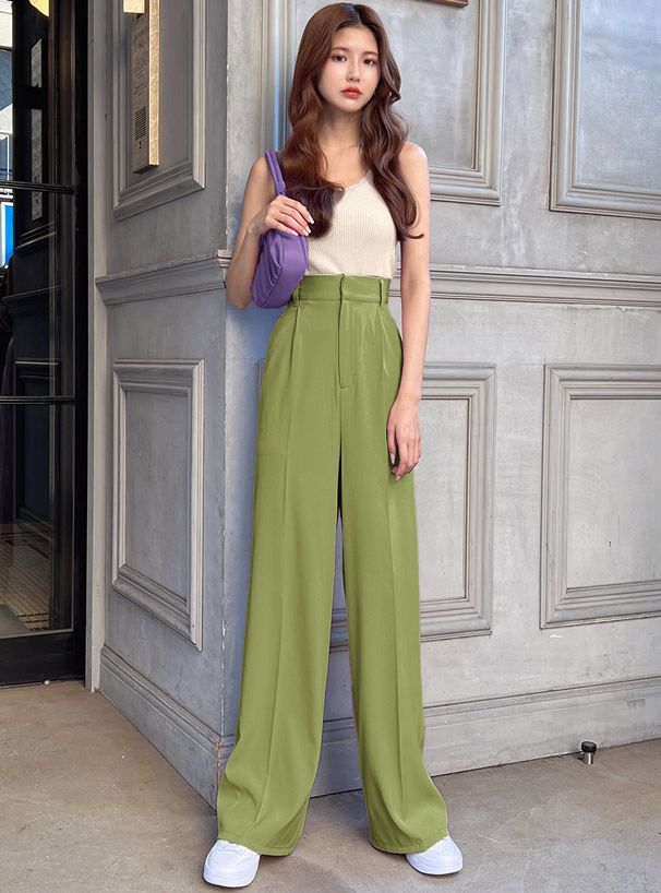 日本 GRL - 美腿修長打褶西裝褲/寬褲-深灰藍｜媽咪愛