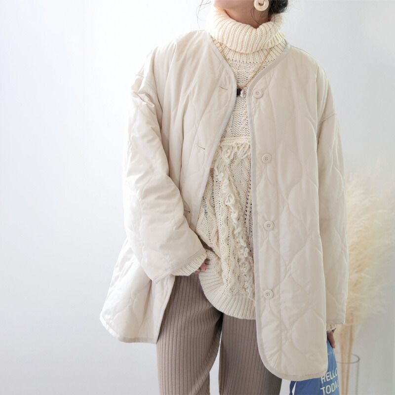 日本 Classical Elf - 簡約絎縫泡泡紋鋪棉外套-淺米杏｜媽咪愛