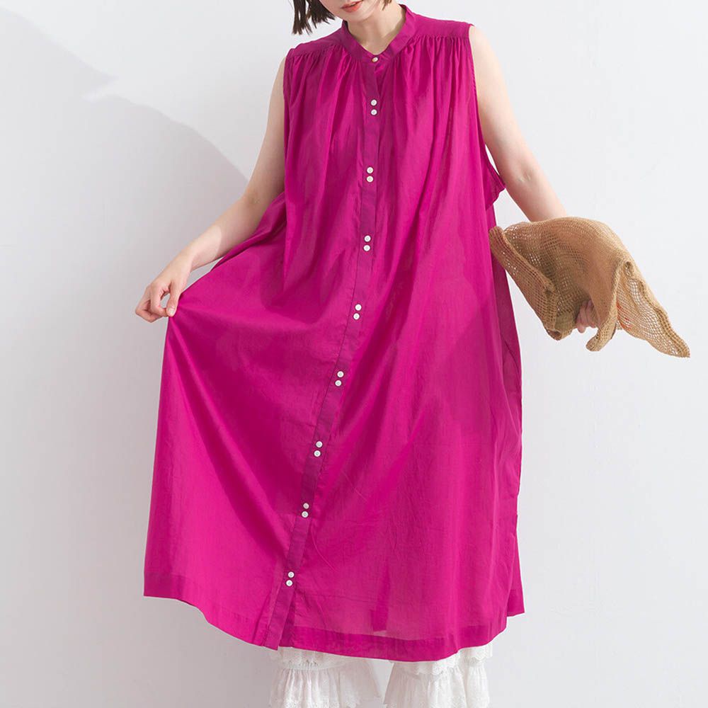 日本 Lupilien - 100%印度棉 清爽素色無袖洋裝-莓果粉｜媽咪愛