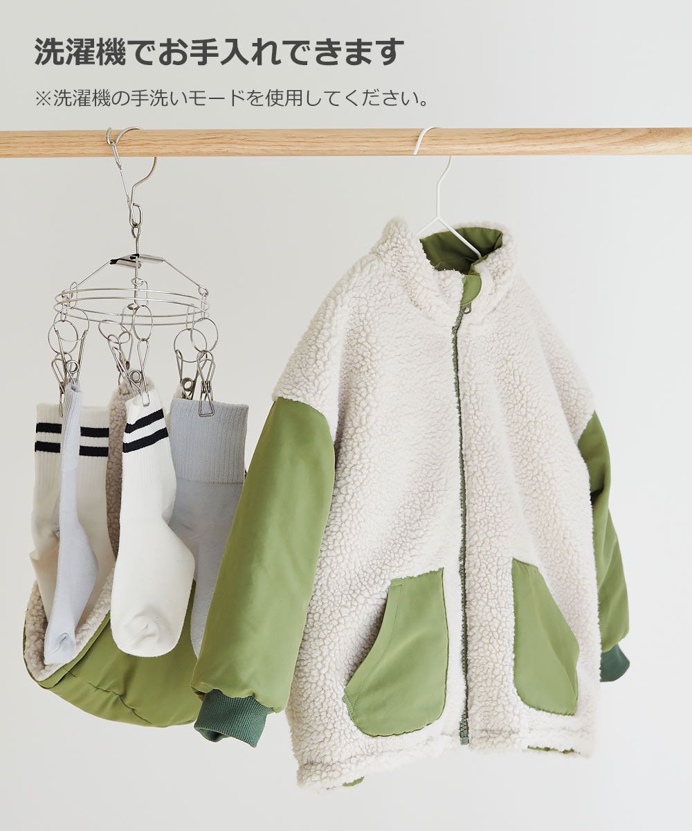 日本 devirock - 4WAY絨毛/桃皮連帽羽絨外套(可機洗)-軍綠x白｜媽咪愛