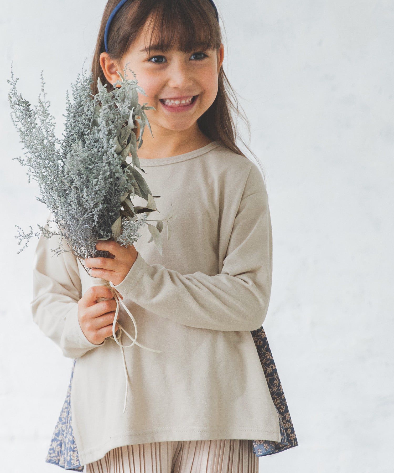 日本 PAIRMANON - 側邊拼接薄長袖上衣-秋日花田-薄荷x灰杏｜媽咪愛