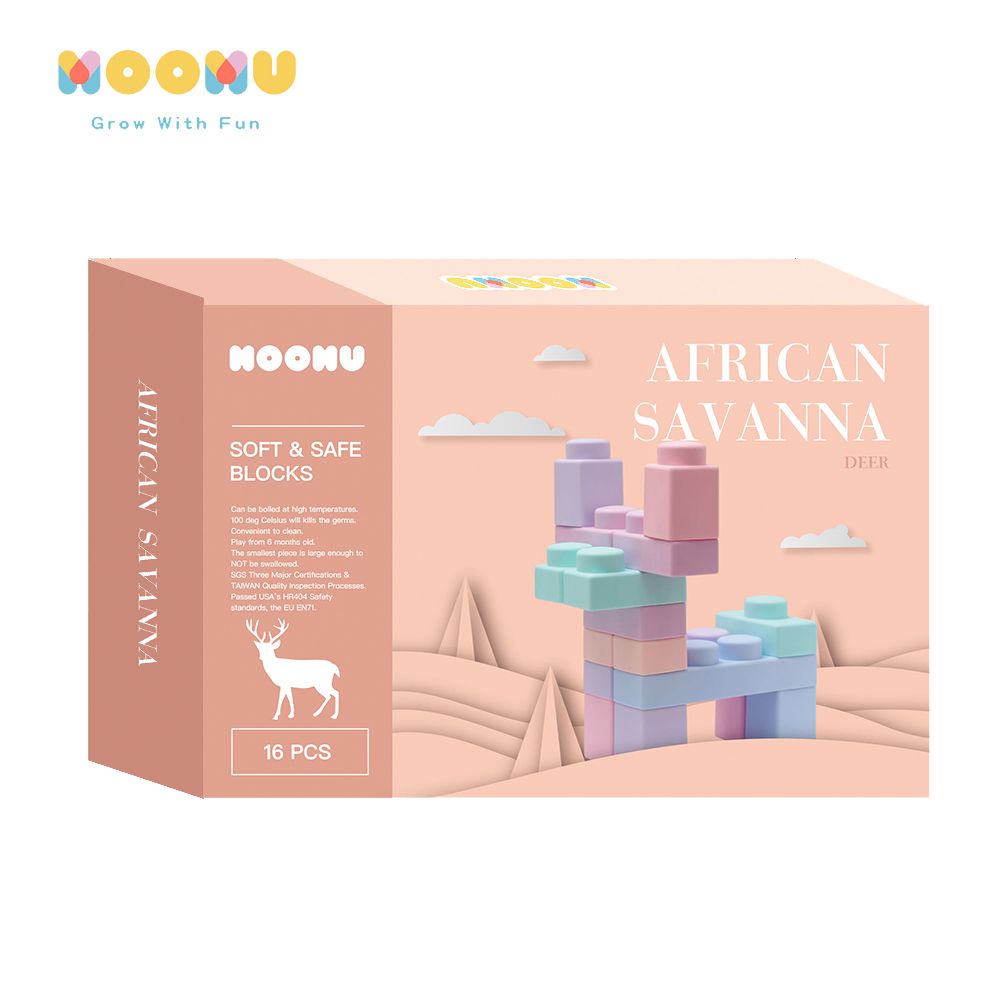 MOOMU - 馬卡龍香草軟積木 動物系列 16 pcs - 麋鹿｜媽咪愛