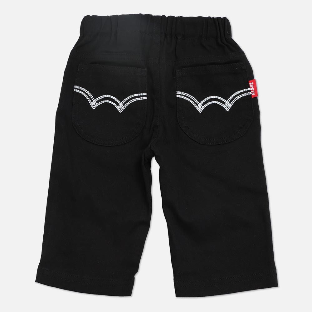 日本 Chil2 - EDWIN聯名 鬆緊彈力七分褲-logo口袋-黑｜媽咪愛