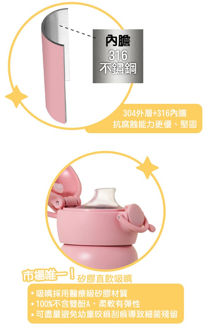 Nuby - 不銹鋼真空直飲杯-316不鏽鋼-文青粉 (300ml)-抗刮款｜媽咪愛