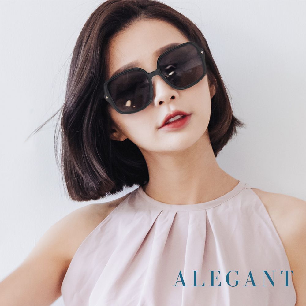 ALEGANT - 綻光復古光鑰黑十字設計感圓弧方框墨鏡│UV400太陽眼鏡｜媽咪愛