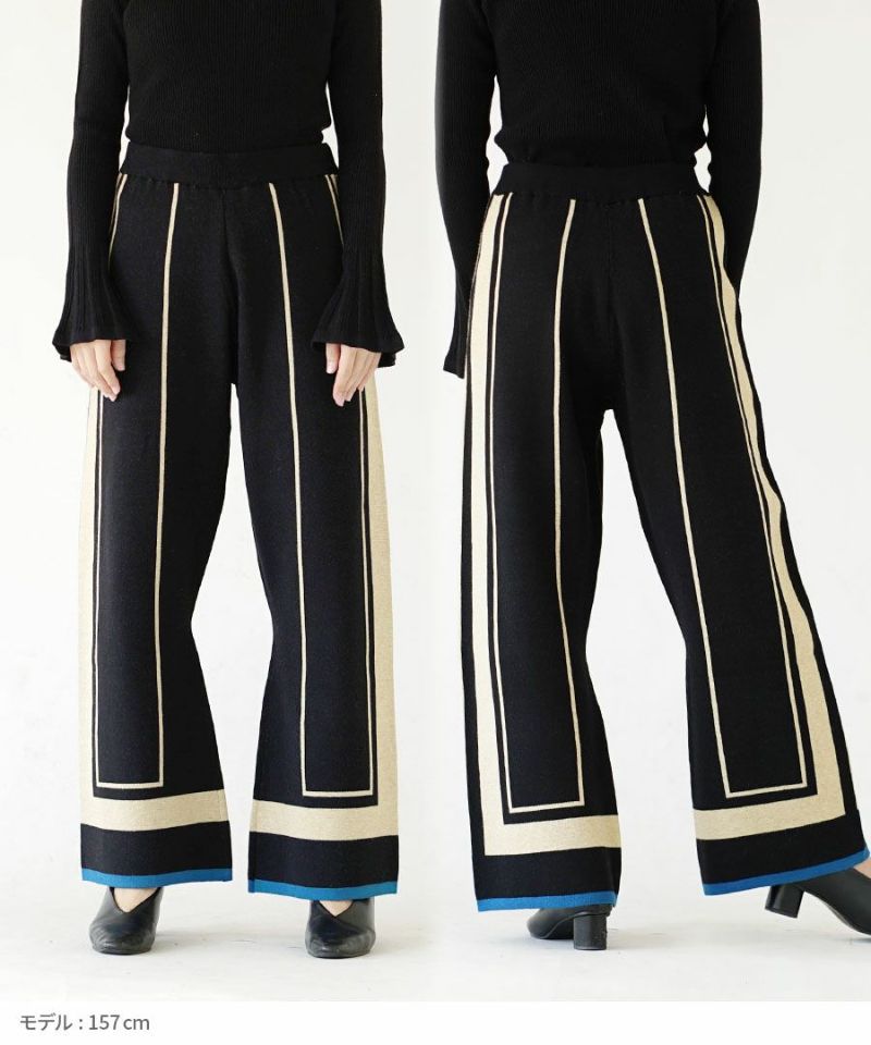 日本 zootie - 全面魅力線條針織喇叭褲-黑-M｜媽咪愛