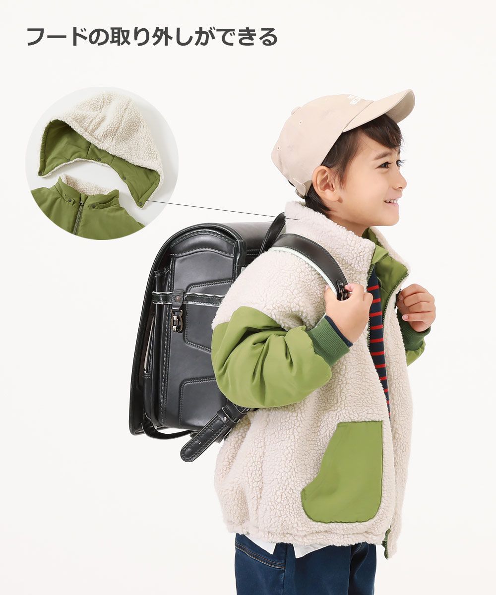 日本 devirock - 4WAY絨毛/桃皮連帽羽絨外套(可機洗)-炭黑x棕｜媽咪愛