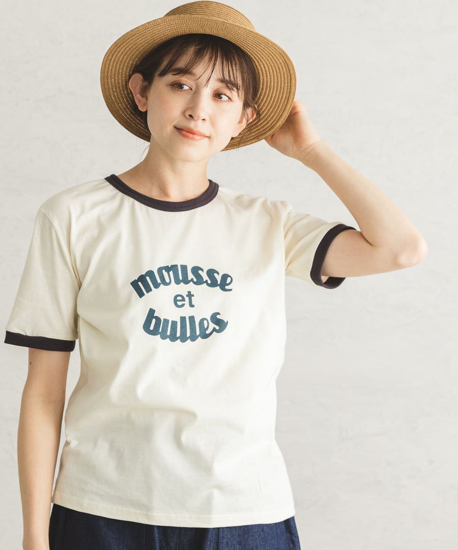 日本 PAIRMANON - 100%柔棉 美式印花撞色短T(媽媽)-淺杏 (FREE)｜媽咪愛