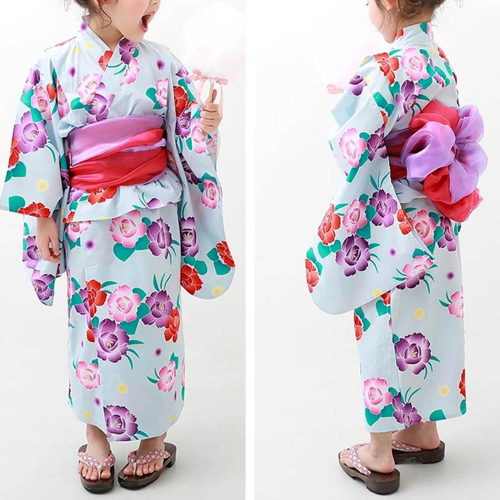 日本 devirock - 2way穿搭浴衣洋裝華麗4件組-繁花盛開-藍綠｜媽咪愛