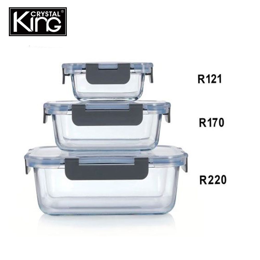 King Crystal - 耐熱玻璃保鮮盒-長方形(1480ml*1+630ml*1+185ml*1)-R220 + R170 + R121｜媽咪愛