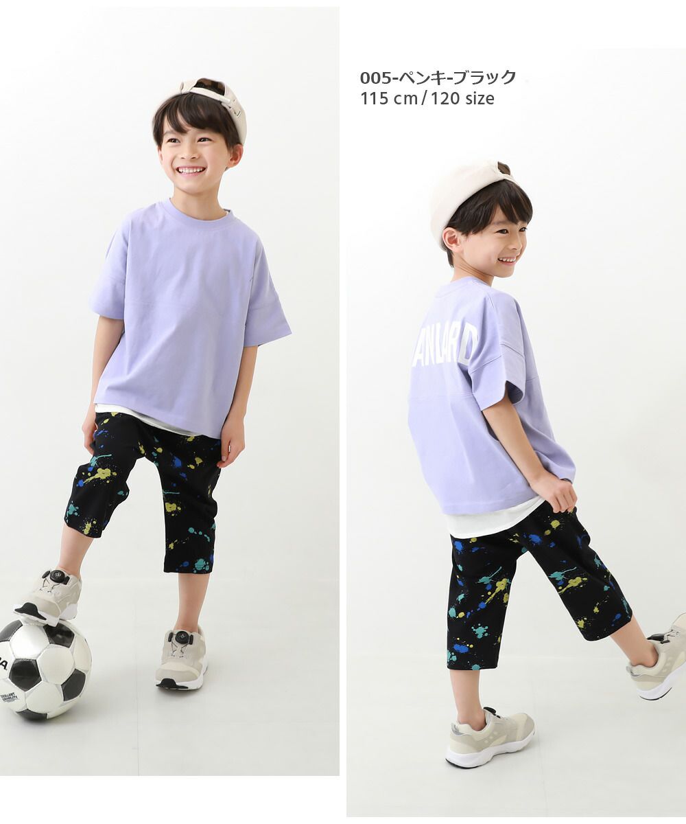 日本 devirock - 熱銷定番 百搭寬版七分褲-彩繪-黑｜媽咪愛