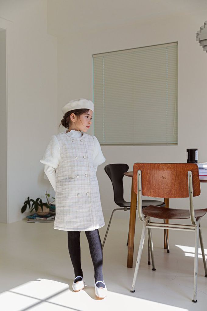 韓國 Berryberry - 高雅排釦拼接絨毛袖洋裝-蜜粉｜媽咪愛