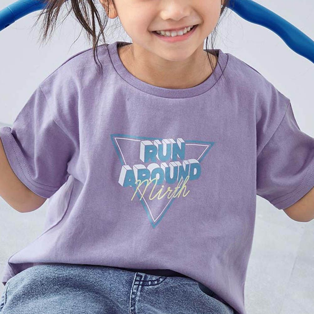 日本 devirock - 100%棉 可愛女孩印花短袖上衣-三角logo-羅藍紫｜媽咪愛