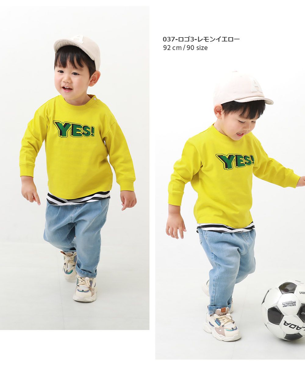 日本 devirock - 100%棉 定番百搭印花長T-YES!-萊姆黃｜媽咪愛