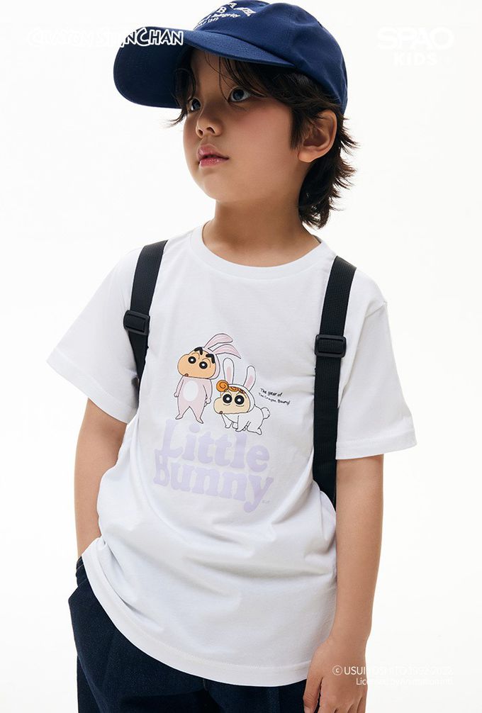 韓國童裝代購 - SPAO KIDS聯名短袖上衣-卡通人物小新小葵-白｜媽咪愛