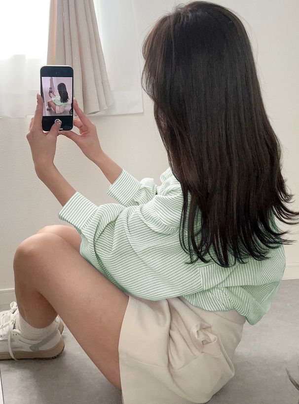 日本 GRL - 經典條紋長袖襯衫/薄外套-深藍 (F)｜媽咪愛