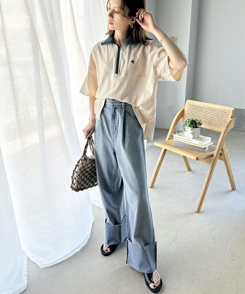 日本 Classical Elf - 100%天竺棉 POLO刺繡拉鍊短袖上衣-暖橘｜媽咪愛