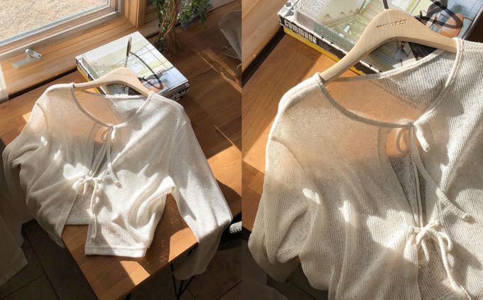 韓國 98doci - 正反兩穿透膚針織綁結上衣-黑｜媽咪愛