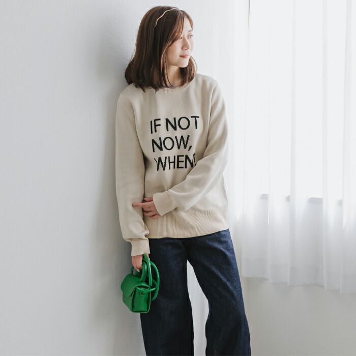 日本 ihuu - 百搭圓領印花針織上衣-深藍｜媽咪愛