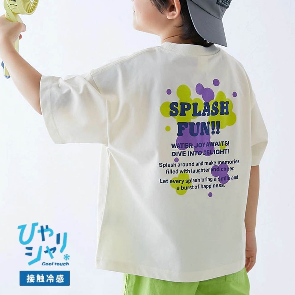 日本 devirock - 接觸涼感 落肩廓形短袖T恤-背後潑墨-紫x綠｜媽咪愛