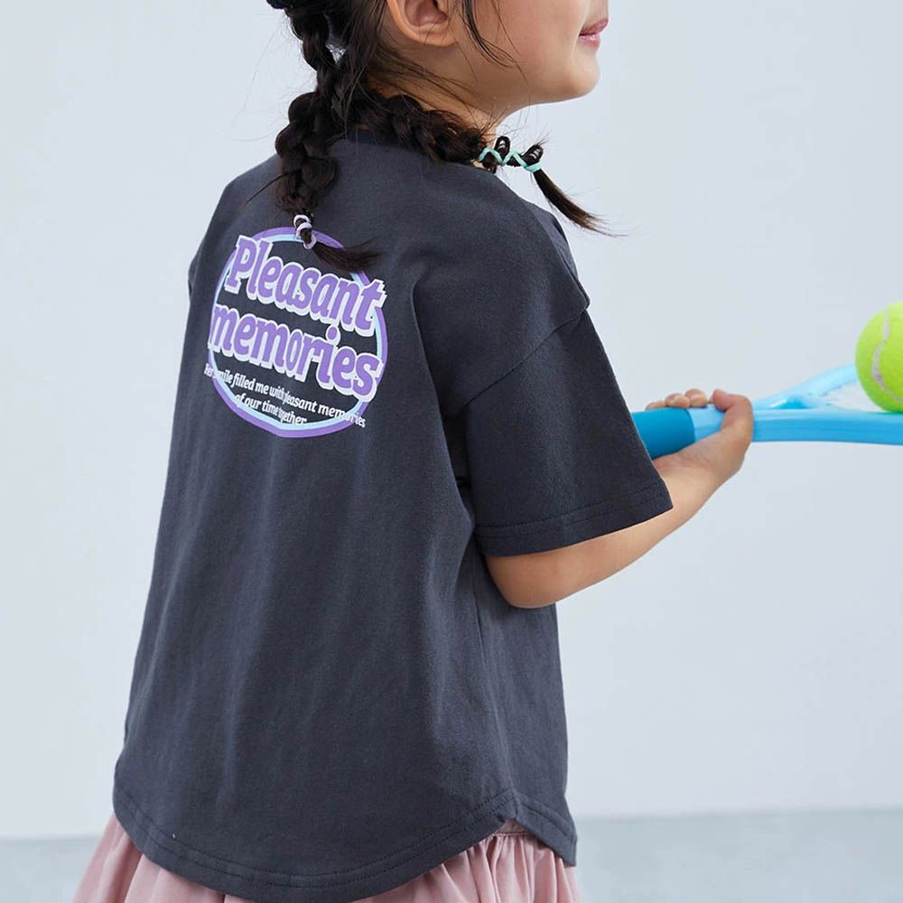 日本 devirock - 100%棉 可愛女孩印花短袖上衣-背後logo-黑｜媽咪愛