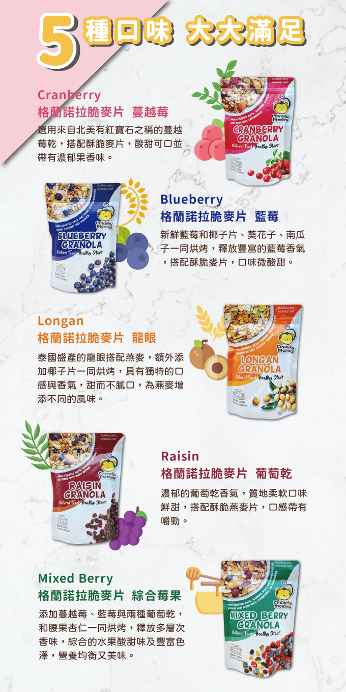 Crunchy Monkey 脆猴子 - 格蘭諾拉脆麥片(綜合莓果)-350g｜媽咪愛