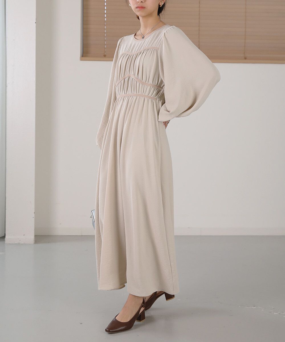 日本 Bab - 優雅桃心滾邊長袖洋裝-氣質杏｜媽咪愛