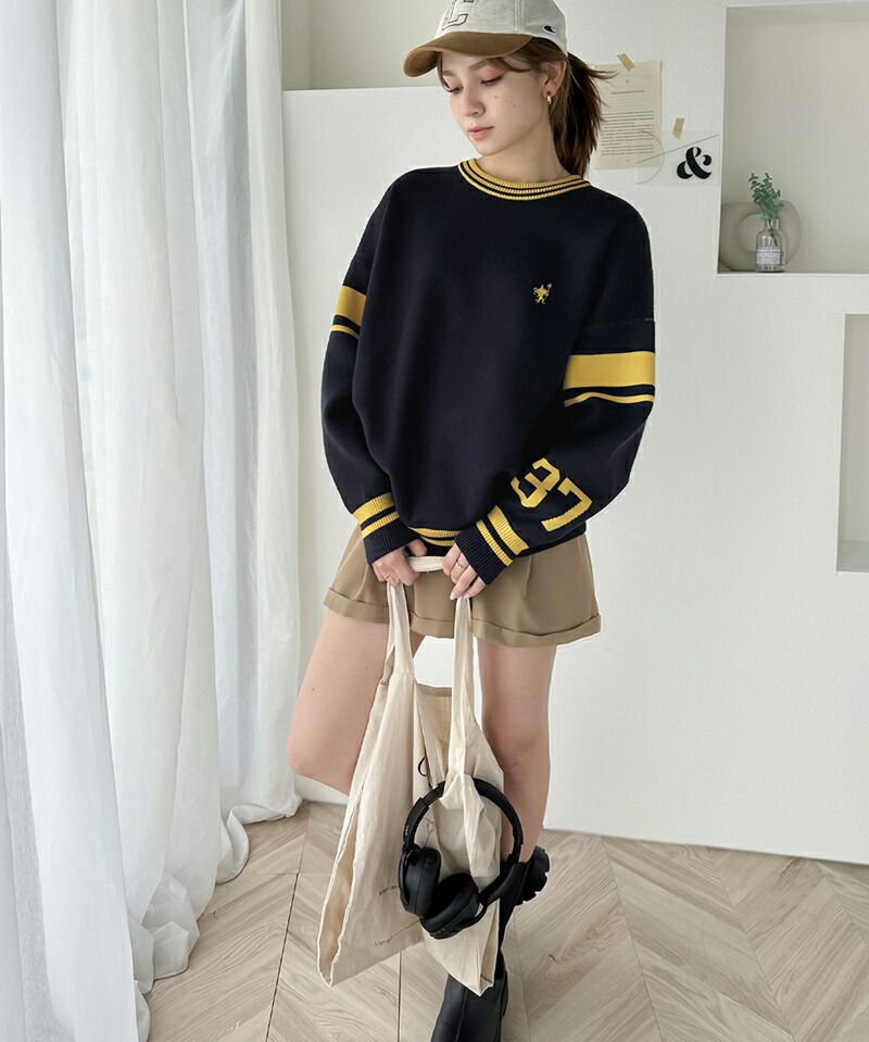 日本 Classical Elf - Java聯名 POLO刺繡寬鬆針織大學T-黑｜媽咪愛