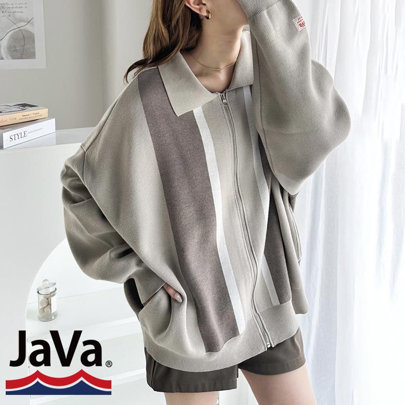 日本 Classical Elf - Java聯名 撞色條紋拉鍊針織薄外套-深藍x紅｜媽咪愛