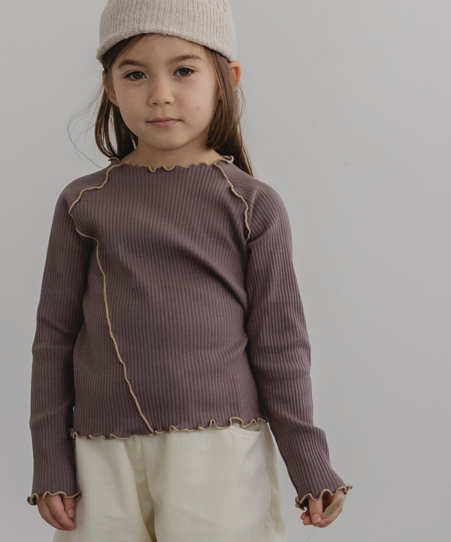 日本 PAIRMANON - 棉100% 羅紋不規則捲捲薄長袖上衣-孩子-櫻花粉｜媽咪愛